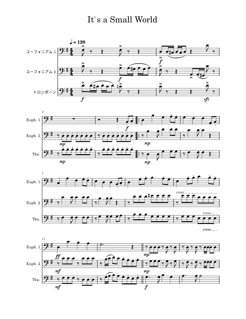 It`s a Small World Sheet Music for Trombone, Euphonium (Mixed Trio ...