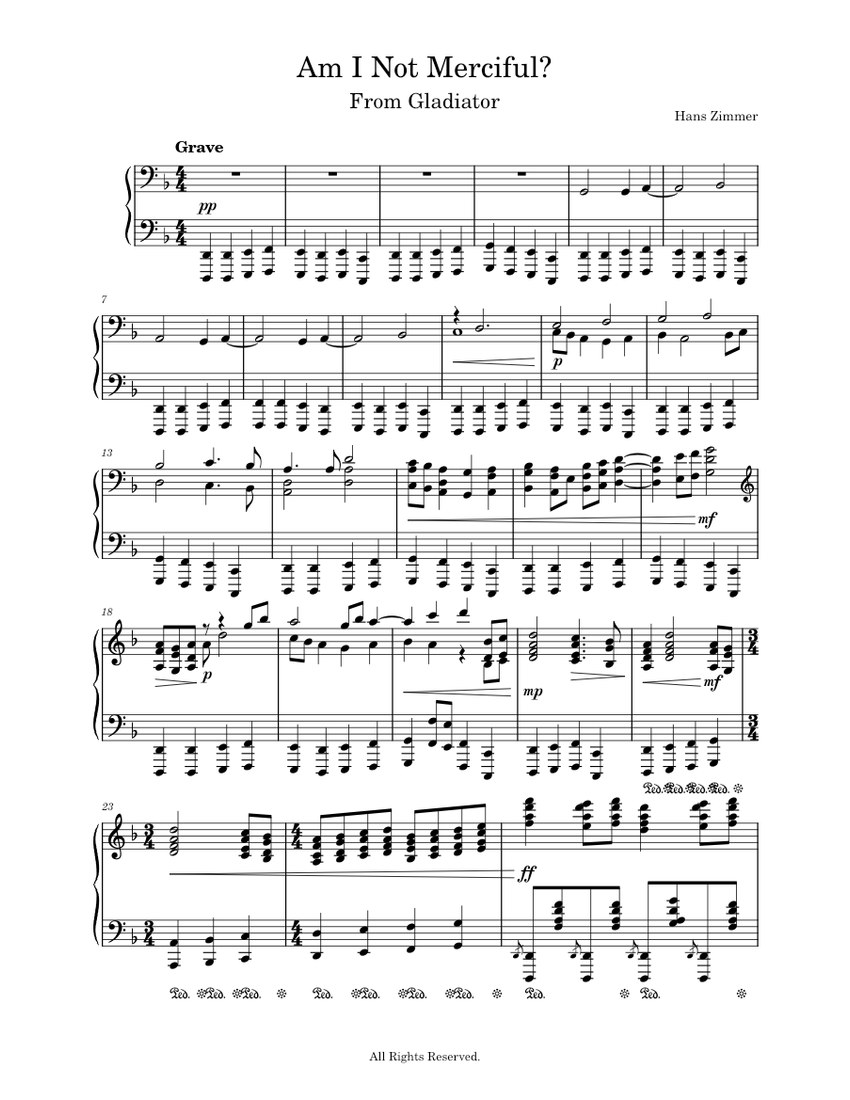 Am I Not Merciful? from Gladiator for piano solo Sheet Music for Piano ...