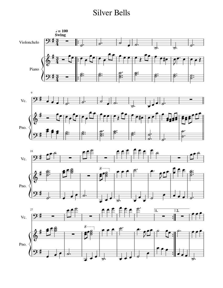 Silver Bells Sheet Music for Piano, Cello (Mixed Duet) | MuseScore.com
