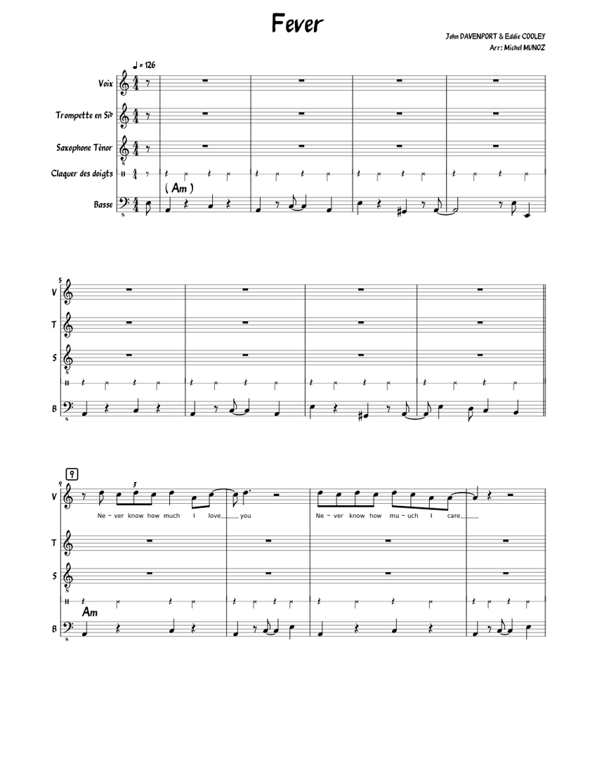 Fever Sheet Music for Saxophone tenor, Trumpet in b-flat, Vibraphone ...