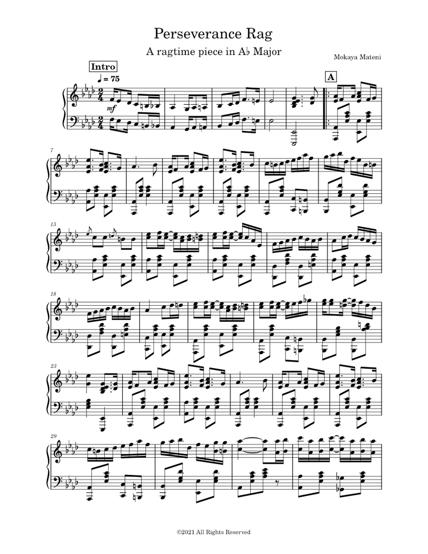 Perseverance Rag - Mokaya Mateni Sheet music for Piano (Solo ...