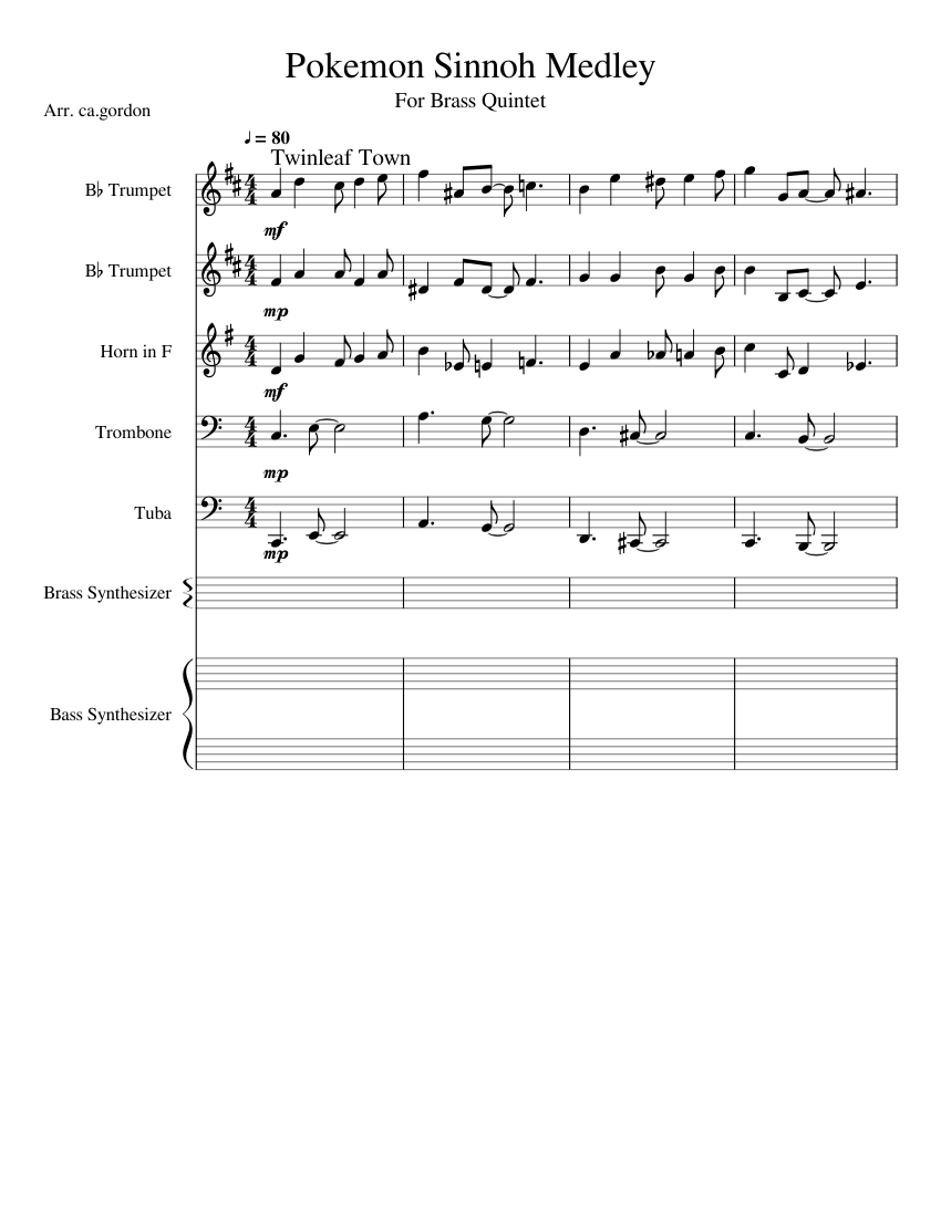 Pokemon D/P/Plat Sinnoh Medley for Brass Quintet Sheet Music for ...