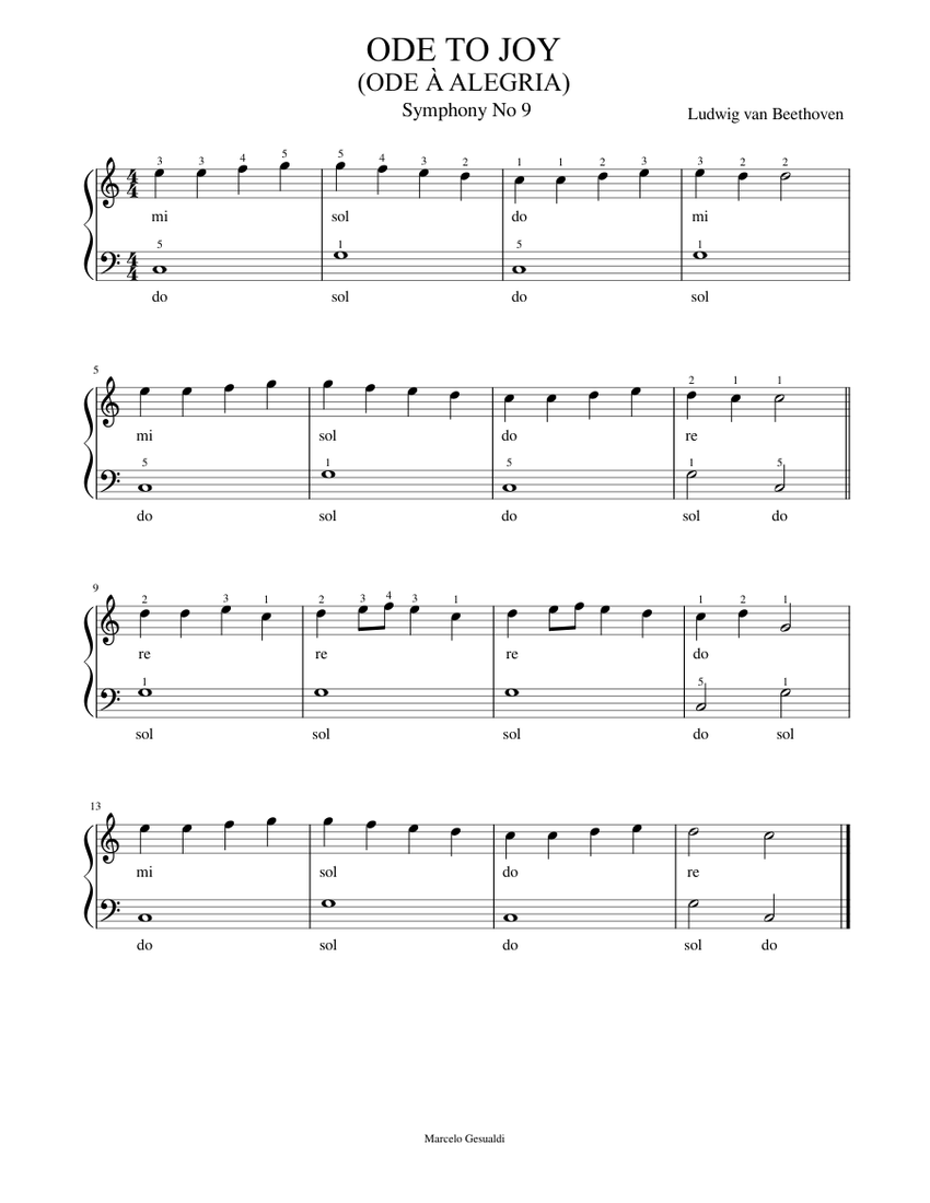Ode to Joy (Ode à Alegria) - very easy piano version Sheet Music for ...