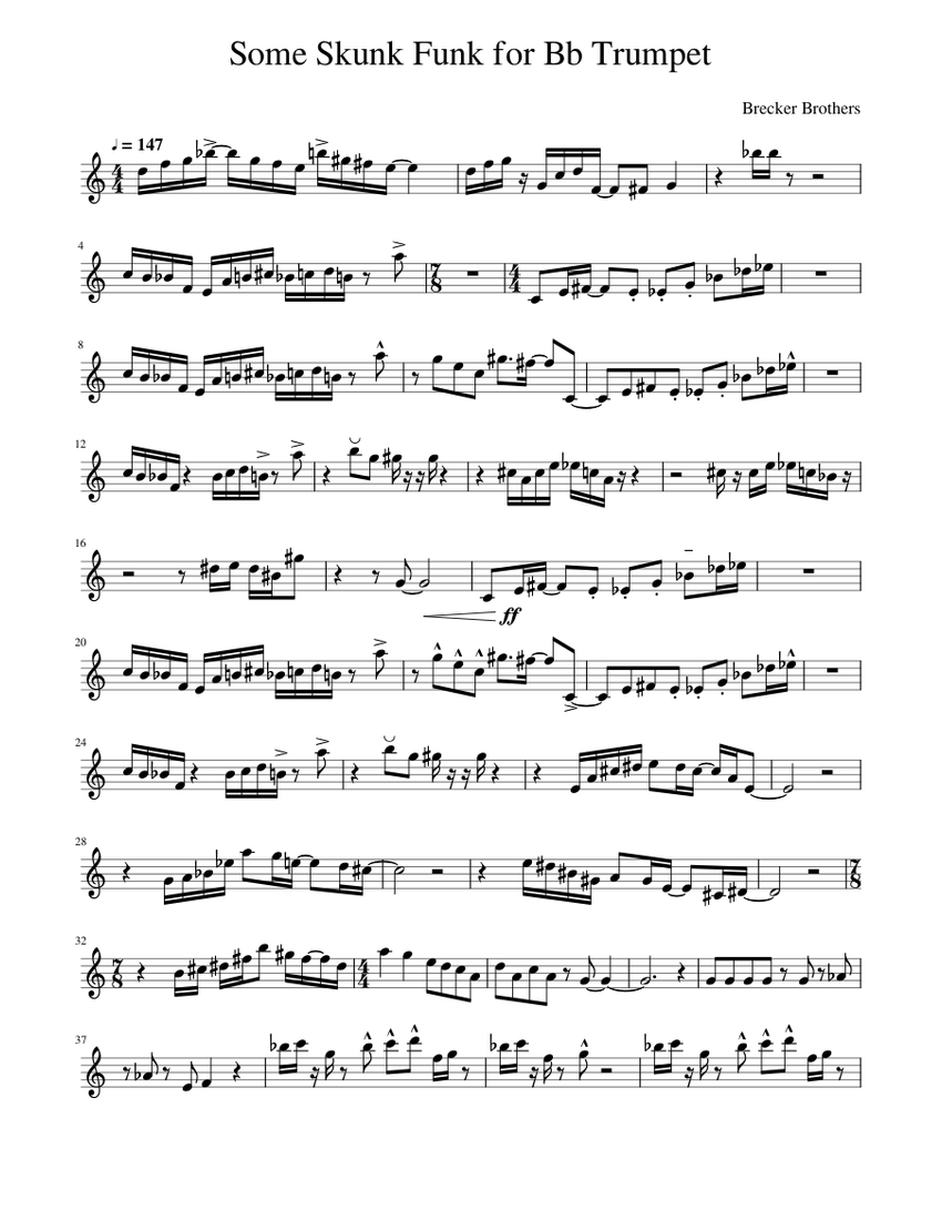 Some Skunk Funk Sheet Music for Trumpet in b-flat (Solo) | MuseScore.com