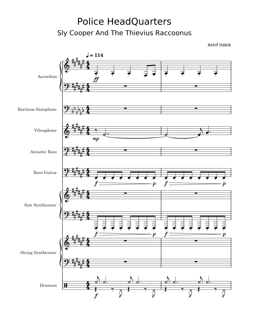 Police Headquarters - Sly Cooper Sheet Music for Accordion, Saxophone ...