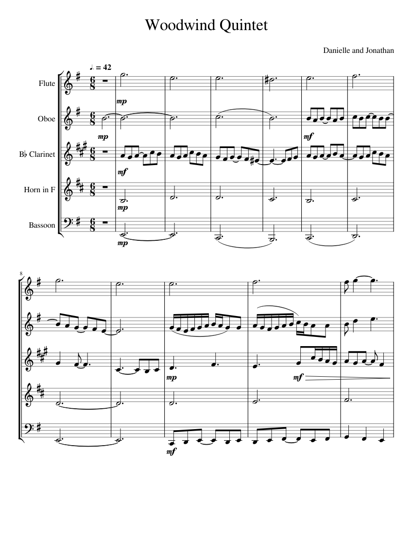 Woodwind Quintet Sheet music for Flute, Oboe, Clarinet in b-flat ...
