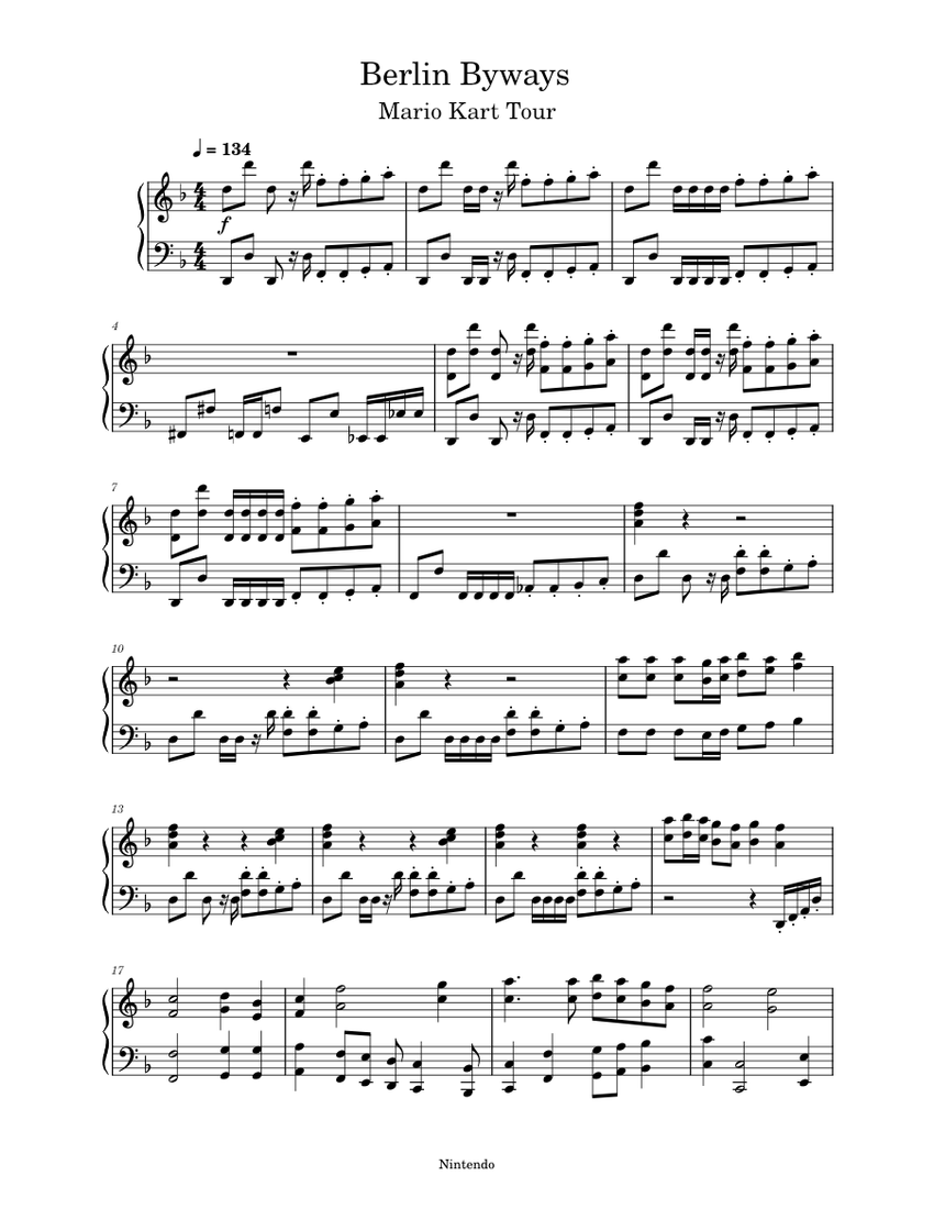 Berlin Byways (Mario Kart Tour) Sheet Music for Piano (Solo ...