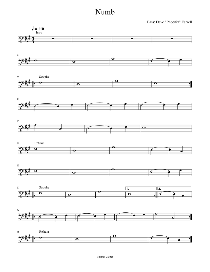 Numb - Bass Transkription Sheet music for Piano (Solo) Easy | Musescore.com