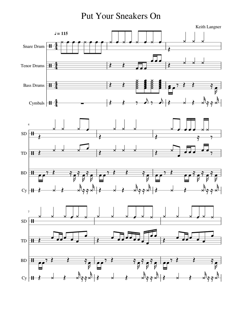 Sneakers By Keith Langner Sheet music for Snare drum, Crash, Tenor drum ...