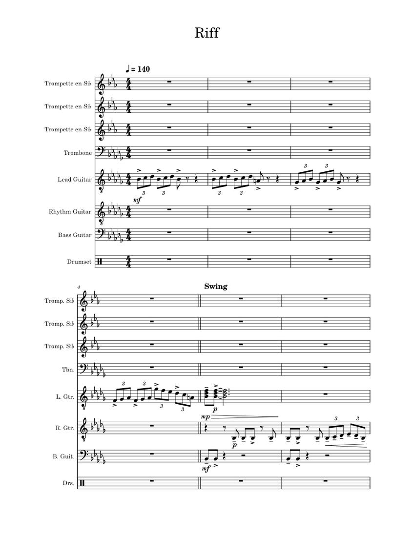 Riff Sheet music for Trombone, Trumpet in b-flat, Guitar, Bass guitar ...