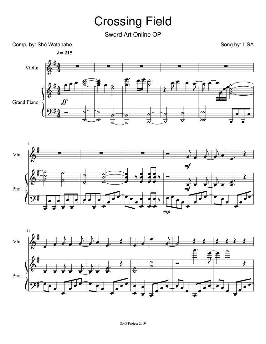 Crossing Field Sheet Music for Piano, Violin (Solo) | MuseScore.com