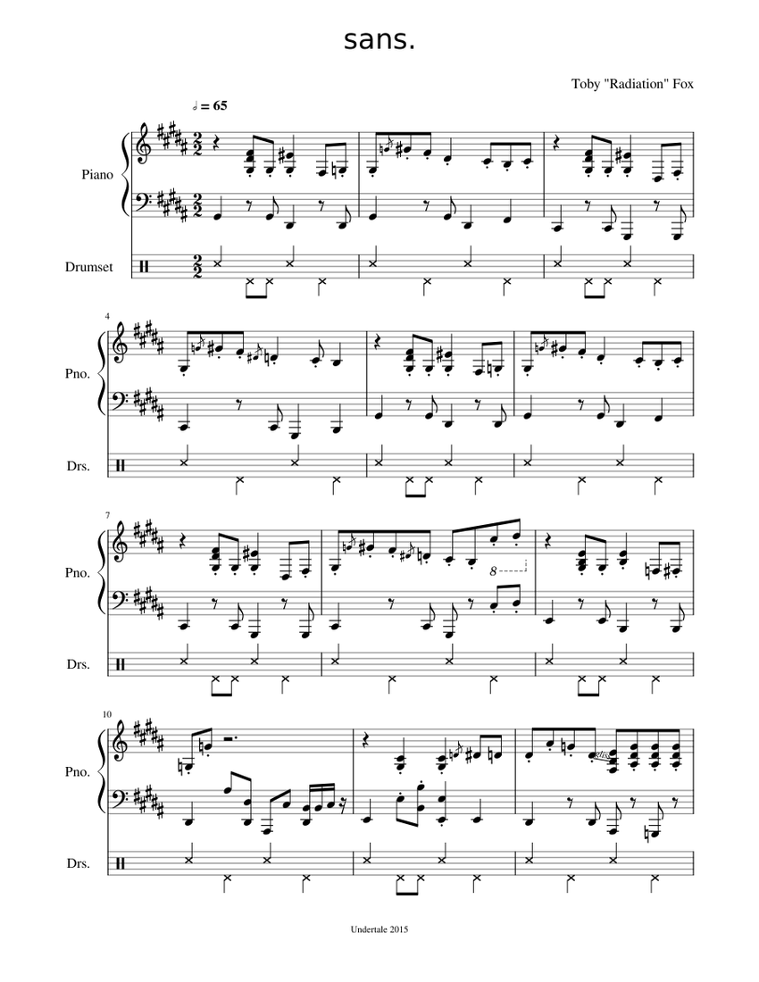 Undertale OST 015 sans. - Toby Fox Sheet music for Piano, Drum group ...