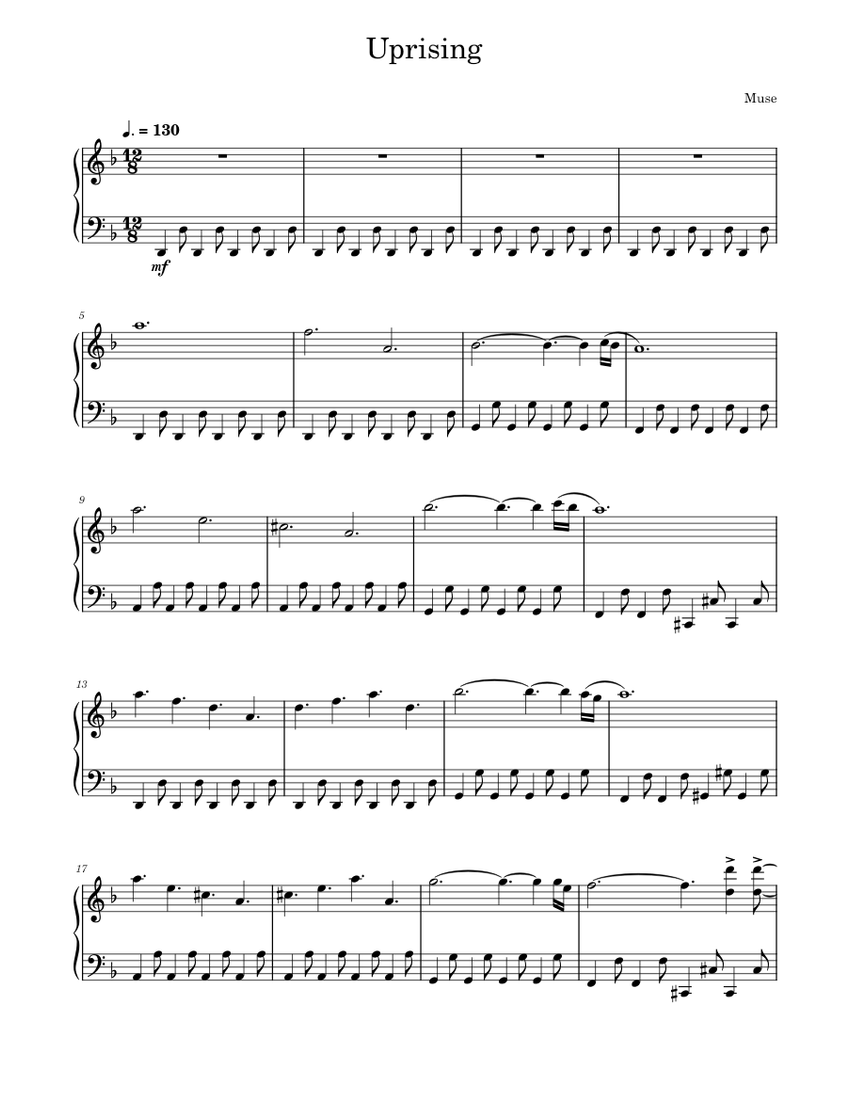 Uprising - Muse Sheet Music for Piano (Solo) | MuseScore.com