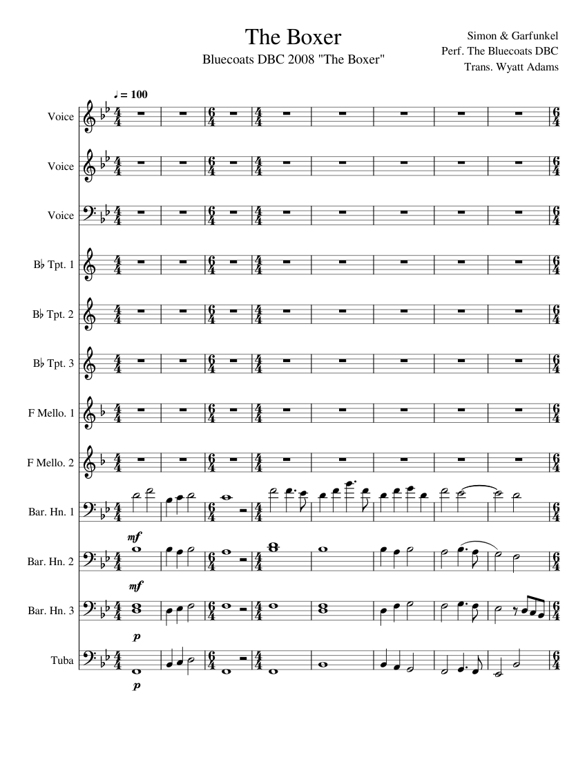 BC '08 "The Boxer" Sheet music for Tuba, Vocals, Mellophone, Trumpet in ...