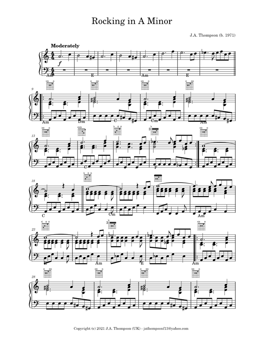 Rocking in A Minor - J.A. Thompson Sheet music for Piano (Solo) Easy ...