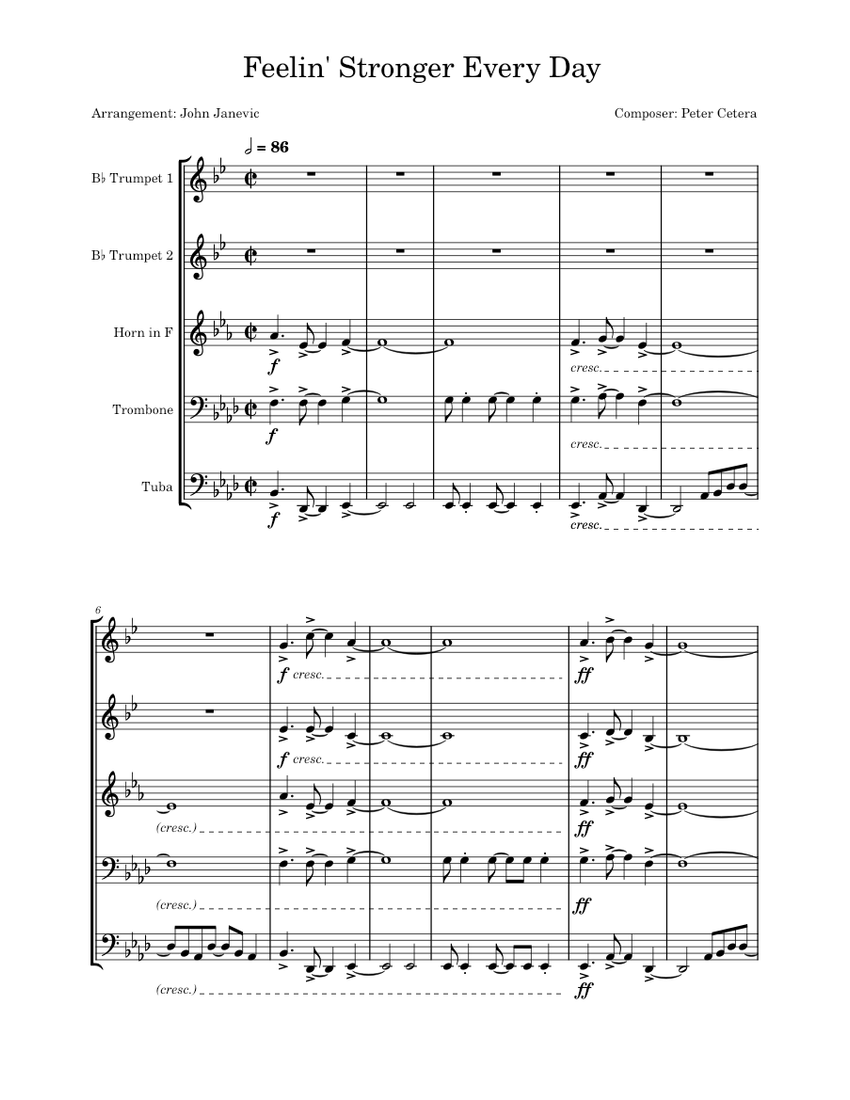 Feelin' Stronger Every Day – Peter Cetera Sheet music for Trombone ...