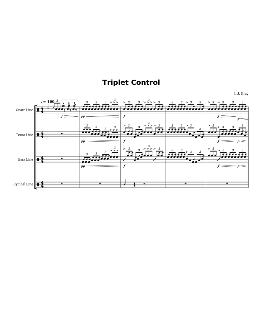 Triplet Control - Marshall Battery Sheet music for Snare drum, Crash, Tenor drum, Bass drum ...