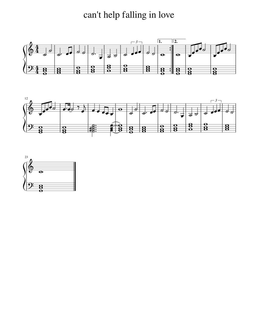 cant help falling in love Sheet music for Piano (Solo) Easy | Musescore.com