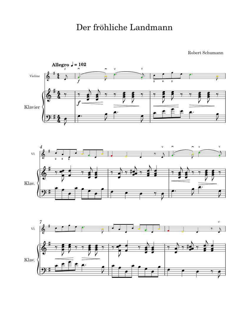 Der fröhliche Landmann – Robert Schumann Sheet music for Piano, Violin ...