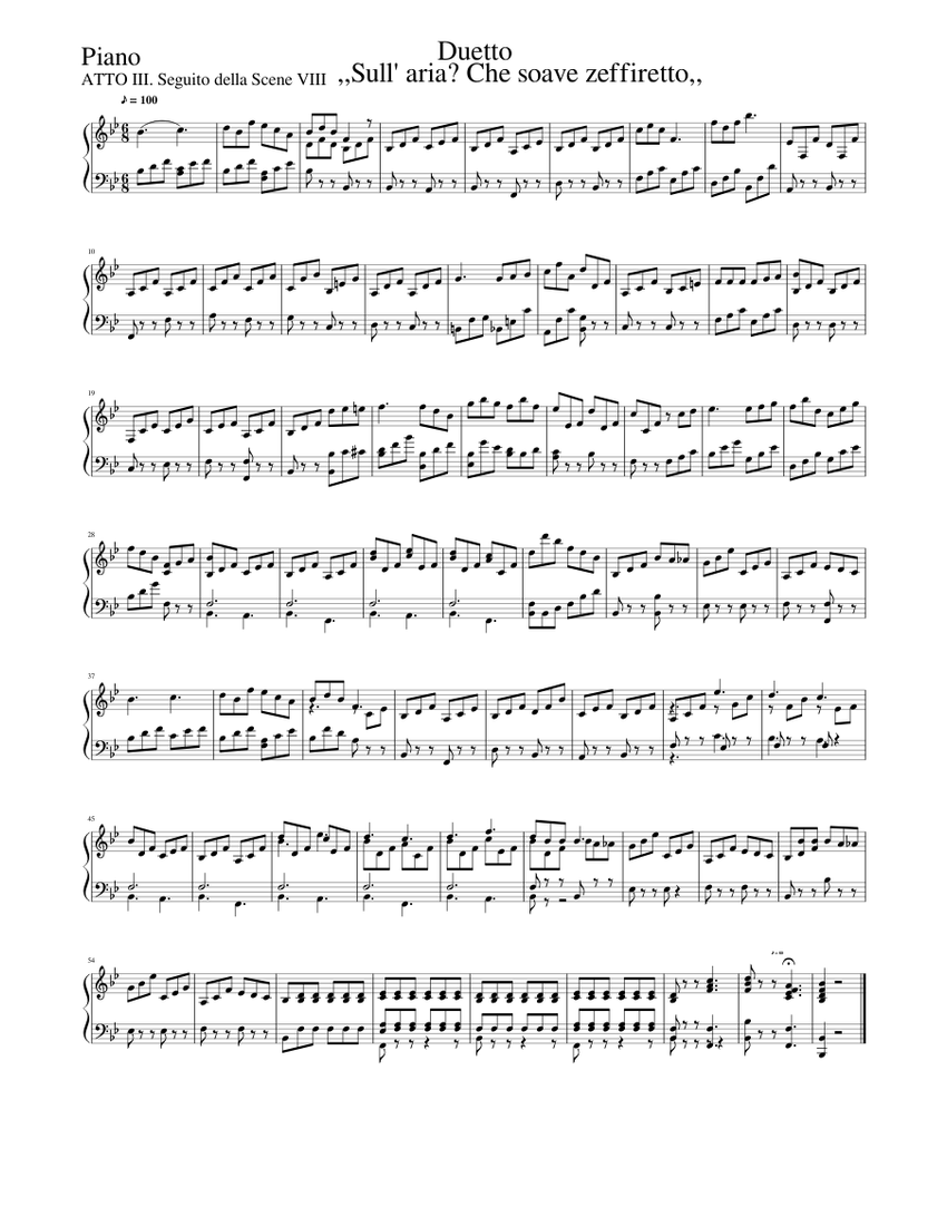 Duetto: sull aria? che soave zeffiretto - PIANO Sheet music for Piano ...