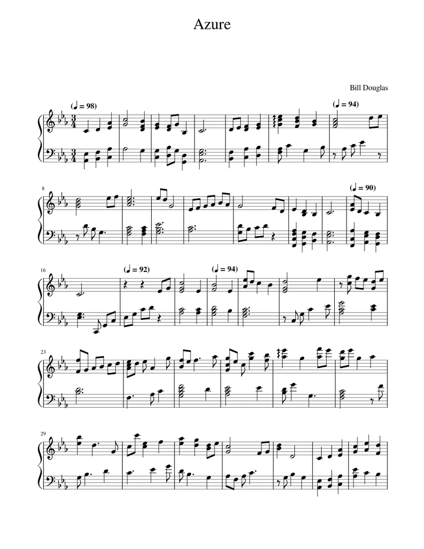 Azure – Bill Douglas Sheet Music for Piano (Solo) | MuseScore.com