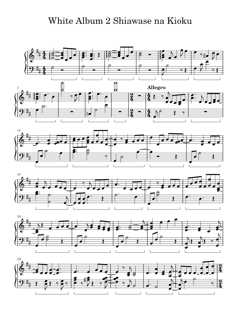 White Album 2 Shiawase na Kioku Closing Chapter Sheet music for Piano ...