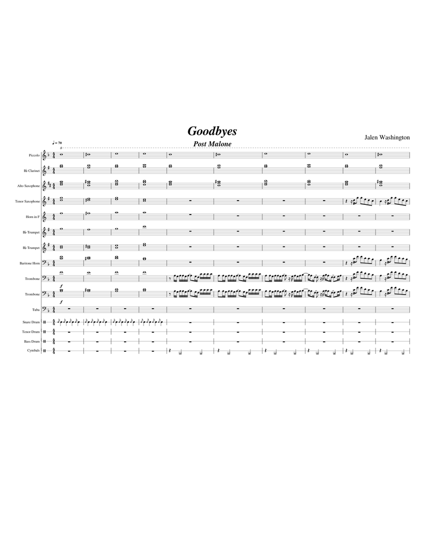 Goodbyes Sheet music for Trombone, Tuba, Flute piccolo, Clarinet in b ...