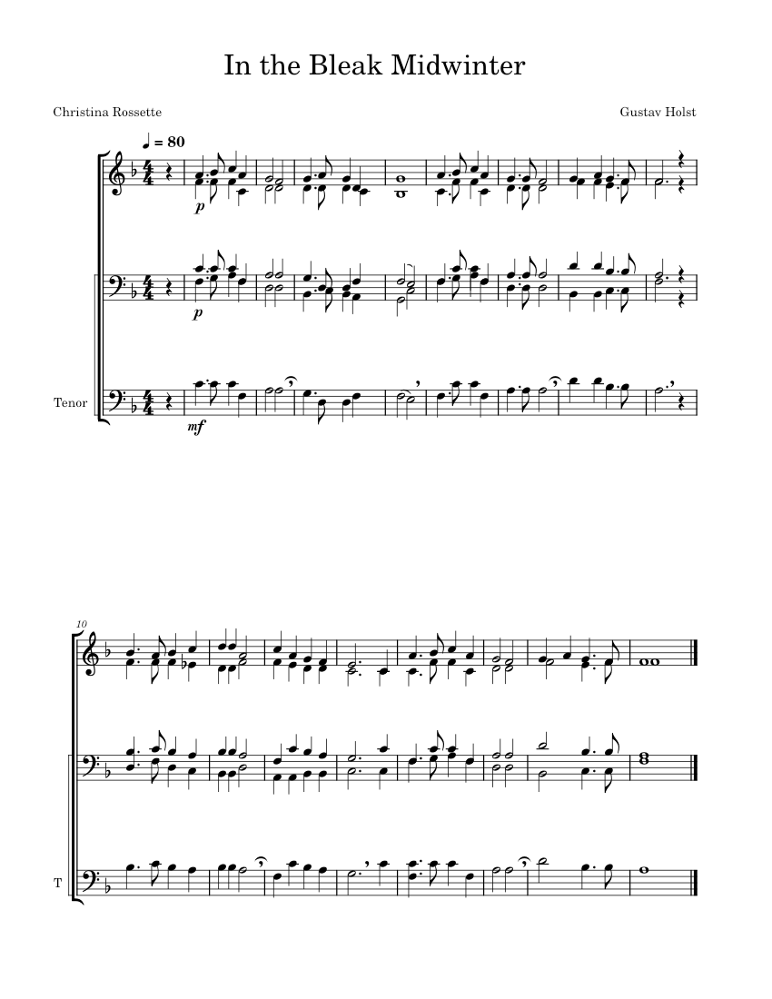 In the bleak midwinter TENOR – Gustav T. Holst Sheet music for Bass ...