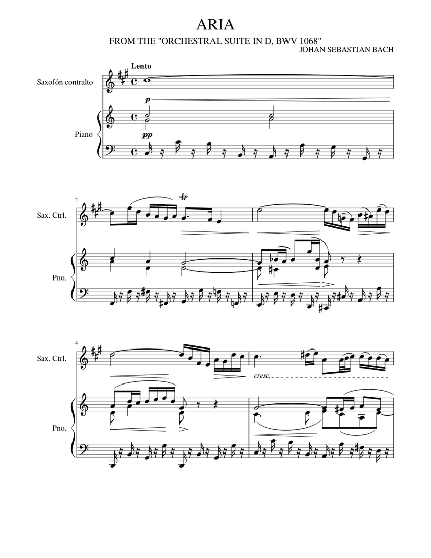 ARIA Sheet music for Piano, Saxophone alto (Solo) | Musescore.com