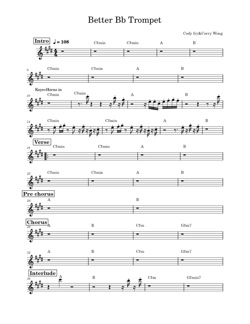 Better – Cory Wong &Cody Fry Bb Trompet Sheet music for Piano (Solo ...