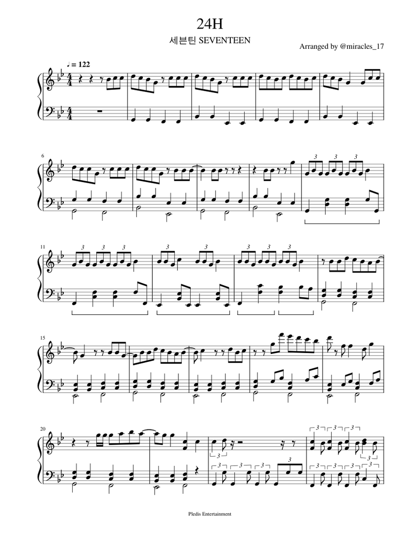 세븐틴 SEVENTEEN - 24H - piano tutorial