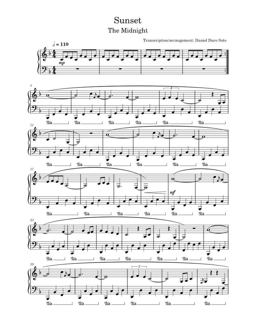 Sunset – The Midnight Sheet Music for Piano (Solo) easy | MuseScore.com