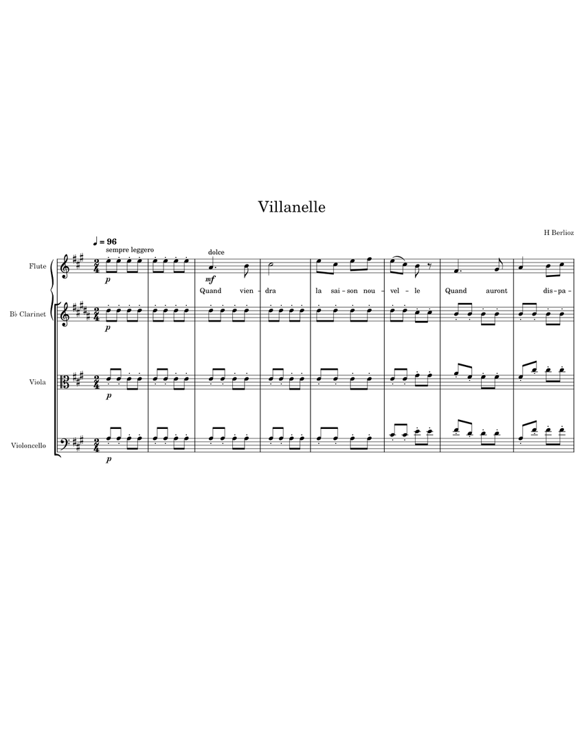 Villanelle mixed quartet Sheet music for Flute, Clarinet in b-flat ...