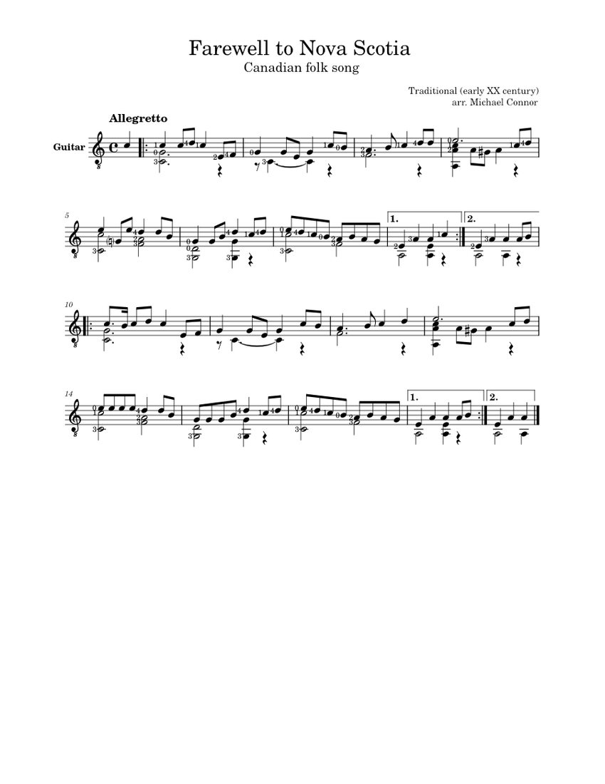 Farewell to Nova Scotia – Misc tunes (Canadian folk song) Sheet music ...