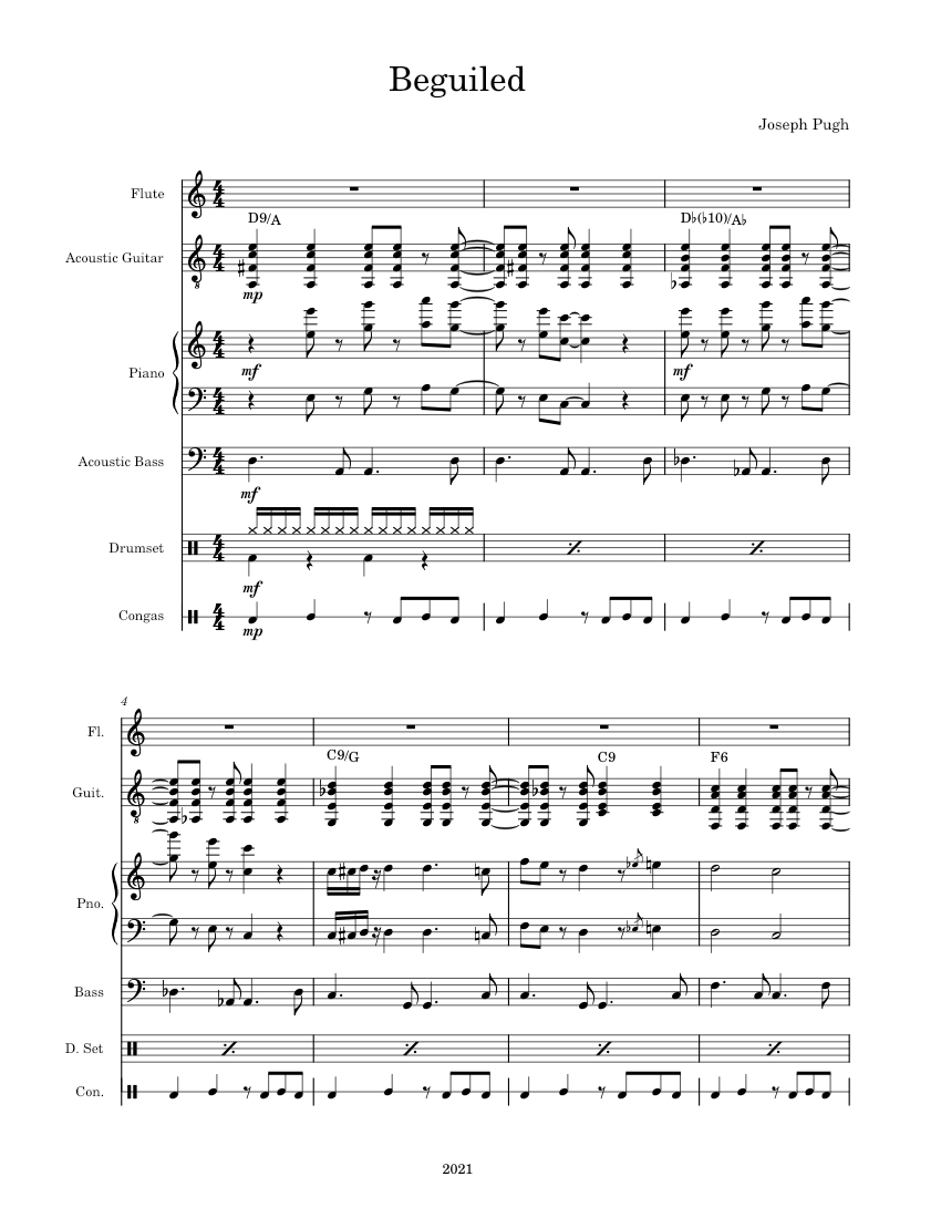 Beguiled-Joseph Pugh Sheet music for Piano, Flute, Guitar, Bass guitar ...