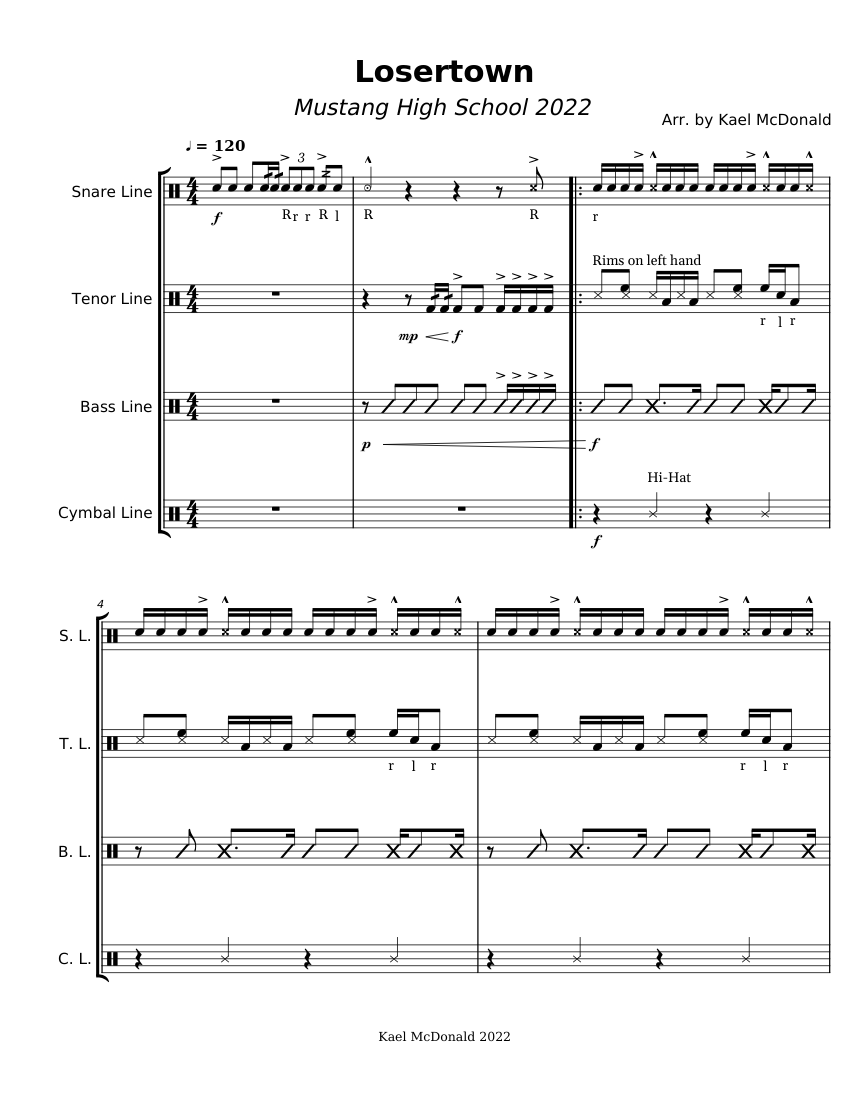 Losertown - Full Score Sheet music for Snare drum, Crash, Tenor drum ...
