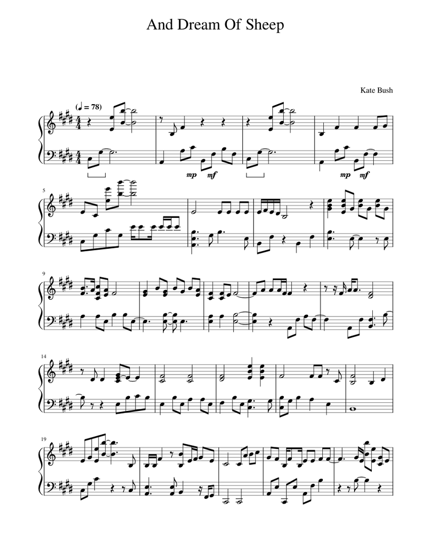 And dream of sheep – Kate Bush Sheet music for Piano (Solo) | Musescore.com