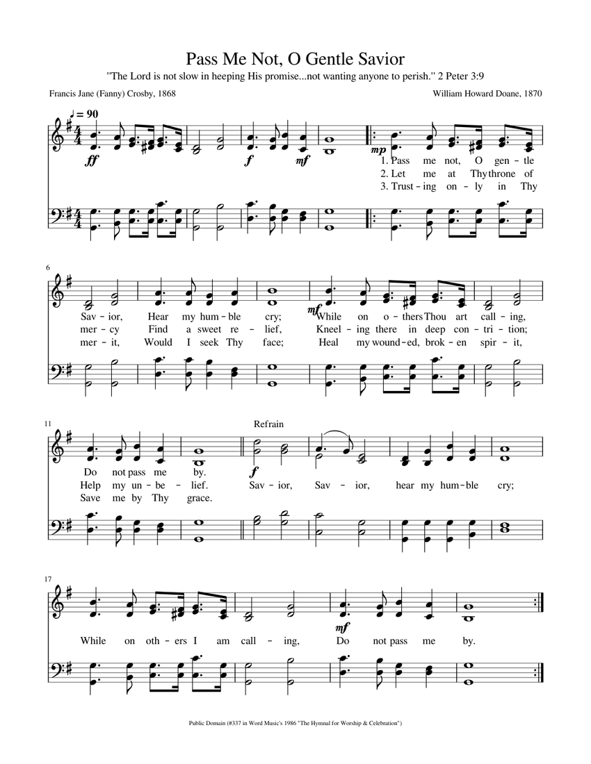 Pass Me Not, O Gentle Savior Sheet Music for Contrabass, Woodwinds ...