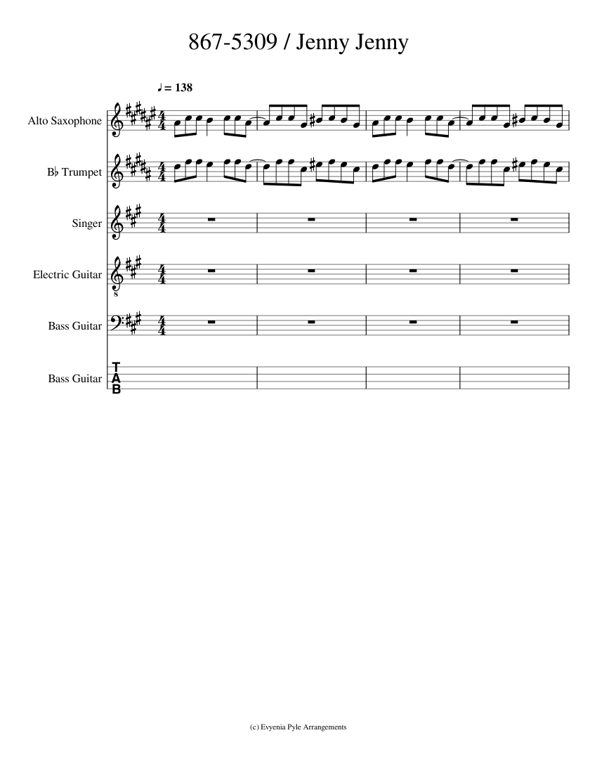 867-5309 / Jenny Jenny Sheet Music and Tab with Chords for Piano ...