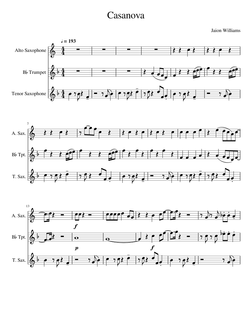 Casanova Sheet music for Saxophone alto, Saxophone tenor, Trumpet in b ...