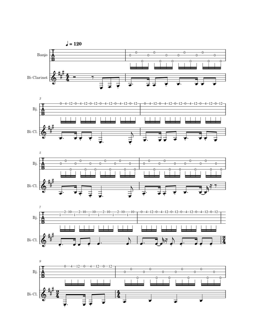 Beverly20Hillbillies Sheet Music and Tab for Clarinet in b-flat, Banjo ...