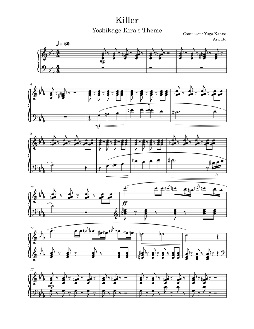 Killer – Yugo Kanno Killer Sheet Music for Piano (Solo) | MuseScore.com