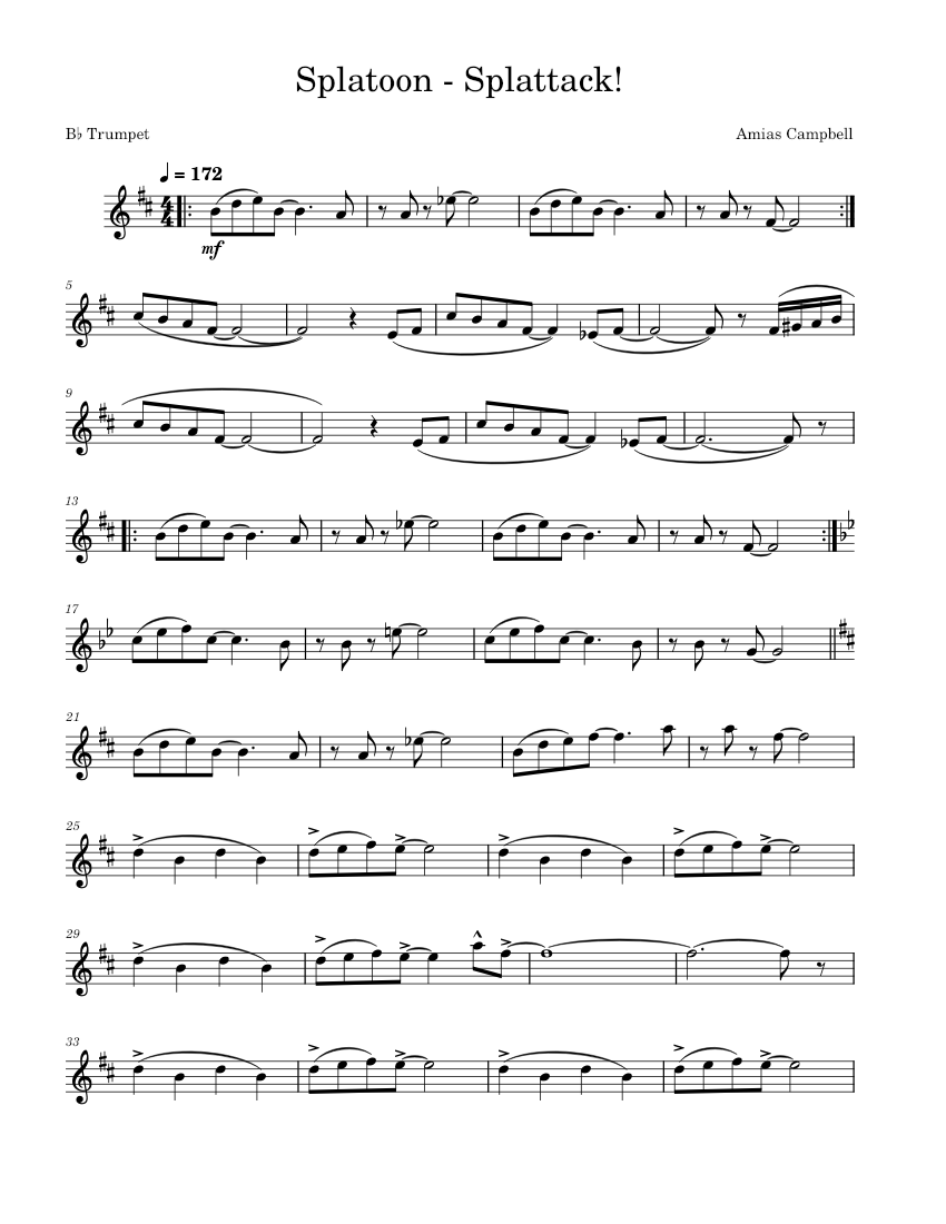 Splatoon - Splattack!, Arr. for Trumpet Sheet Music for Trumpet in b ...