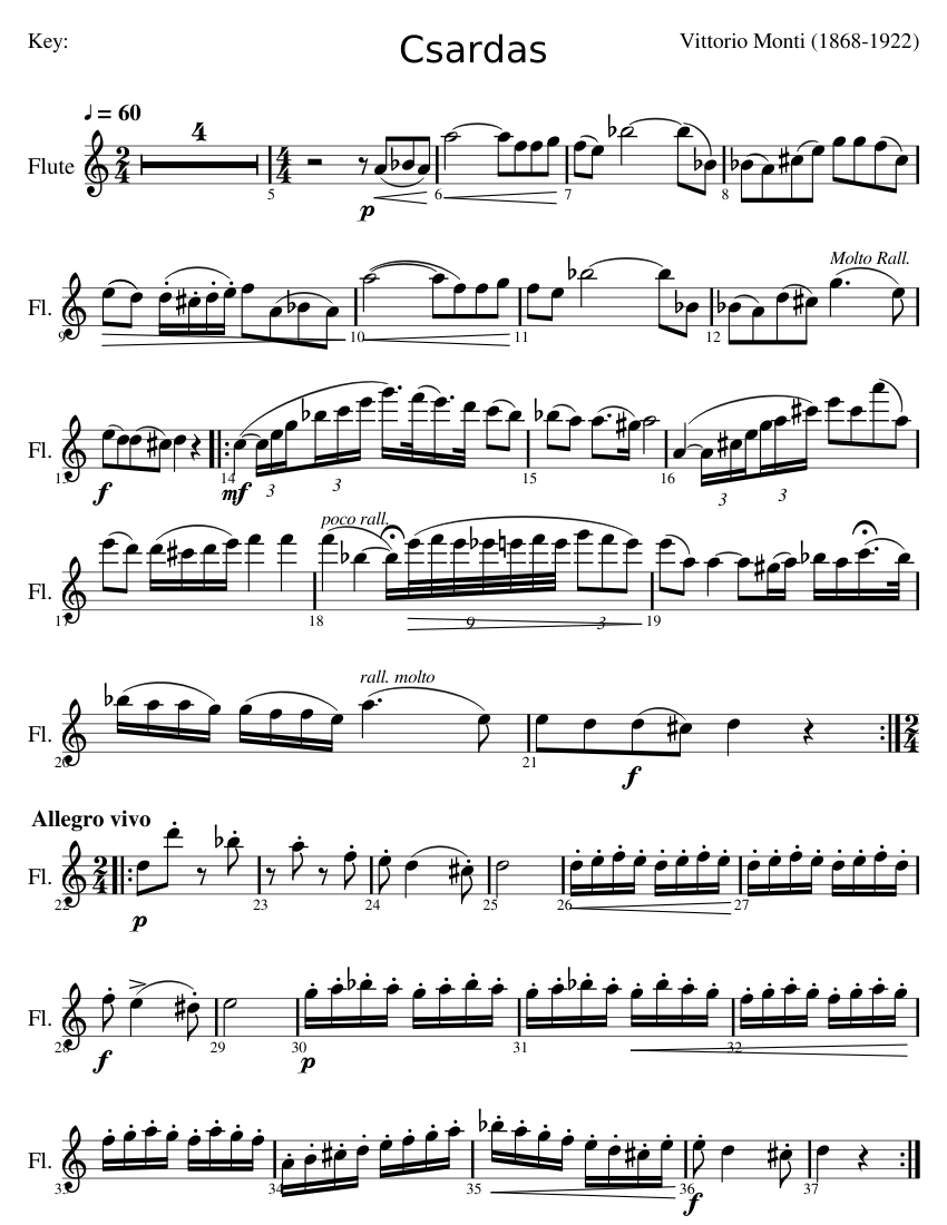 Csardas Sheet music for Piano, Flute (Mixed Trio) | Musescore.com