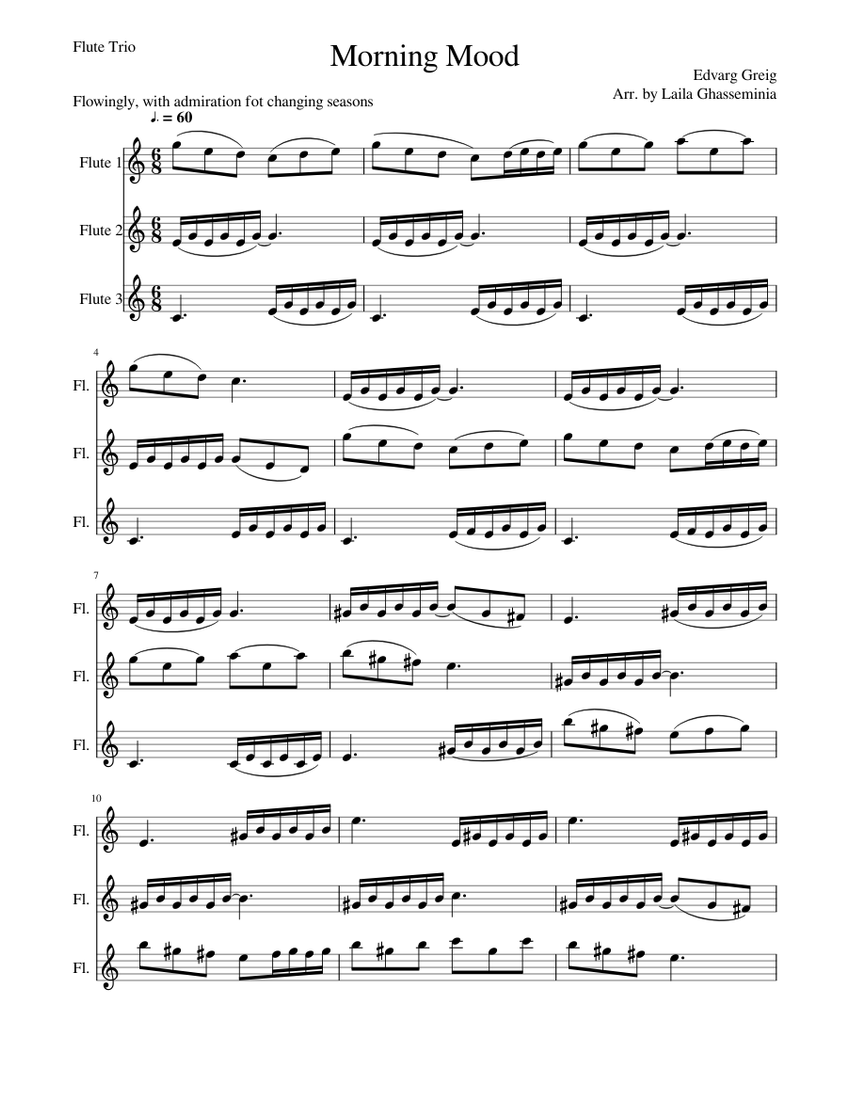 Morning mood - Edvard Grieg Sheet Music for Flute (Woodwind Trio ...