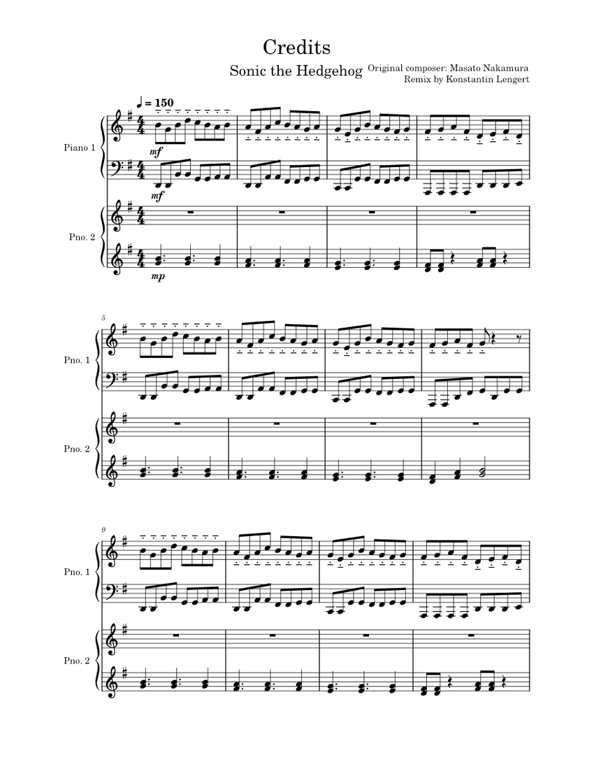 Sonic the Hedgehog 1: Credits – Masato Nakamura Sheet Music for Piano ...