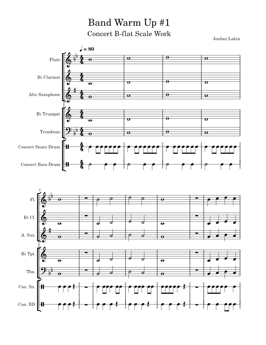 Band Warm Up #1 Sheet Music for Trombone, Flute, Clarinet in b-flat ...