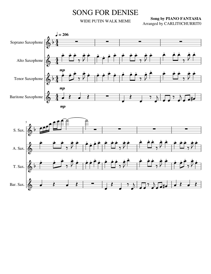 WIDE PUTIN WALK MEME by CARLIT0CHURRIT0 Sheet Music for Saxophone alto ...