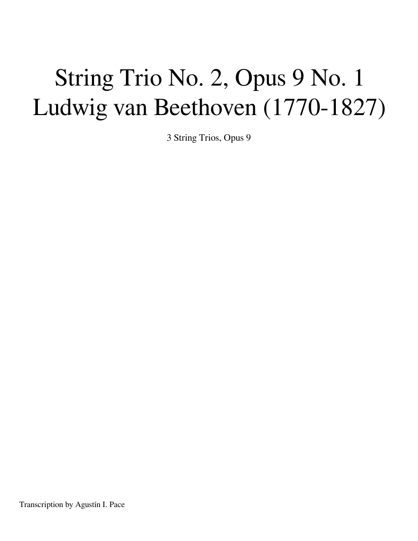 Beethoven - Three String Trios, Op. 9 - No. 1 (String Trio No. 2) Sheet music for Violin, Viola ...