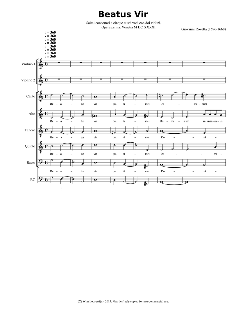 Beatus vir - Giovanni Rovetta Sheet Music for Piano, Alto, Violin ...